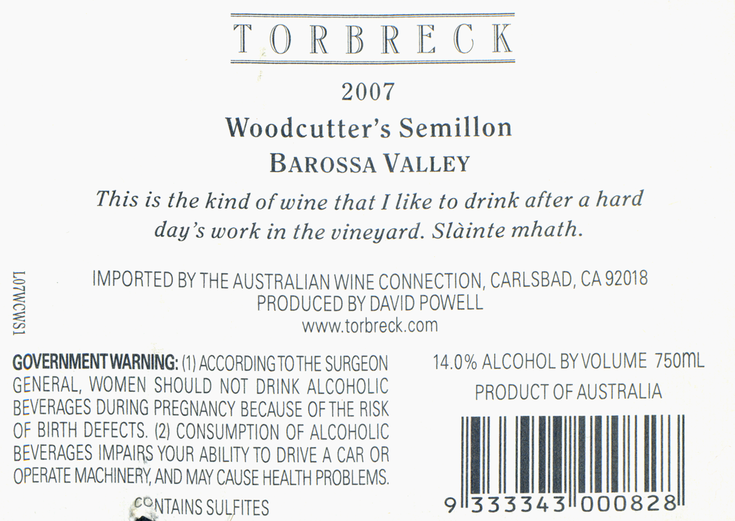 2007 Torbreck Woodcutter's Semillon | Wine Library