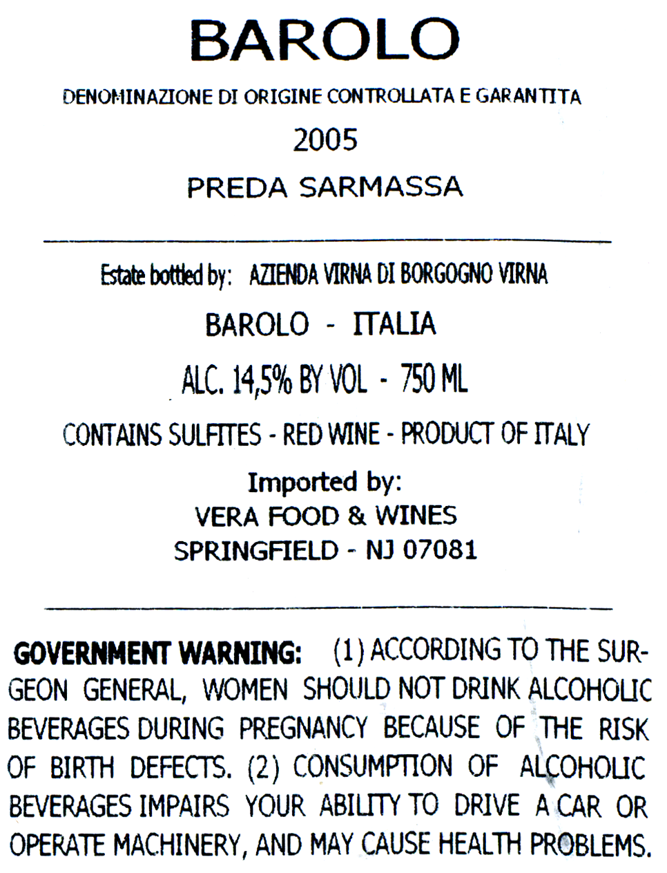 2005 Virna Barolo Preda Sarmassa | Wine Library