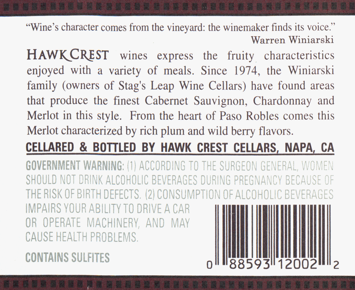 Hawk Crest Merlot | Wine Library