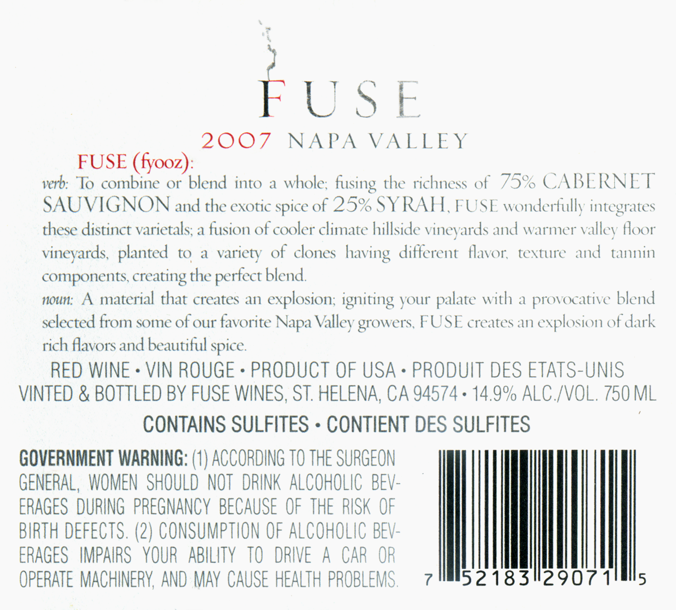 2007 Fuse Cabernet Sauvignon | Wine Library
