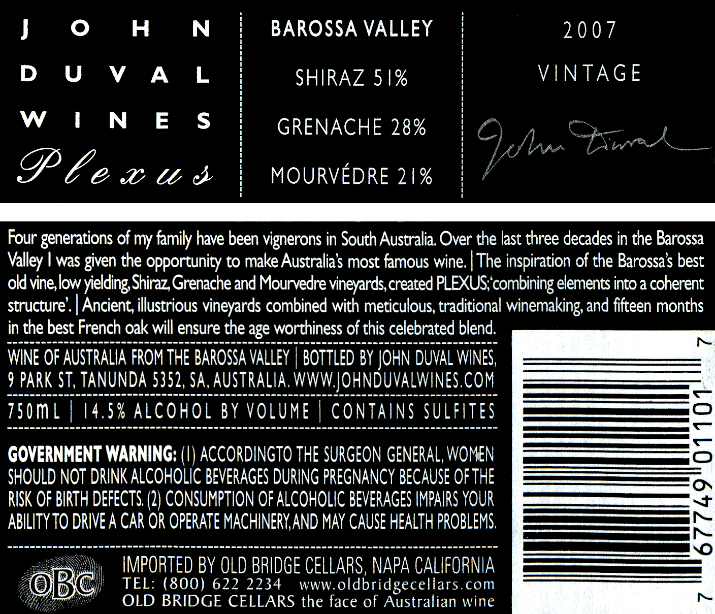 2007 John Duval Plexus | Wine Library