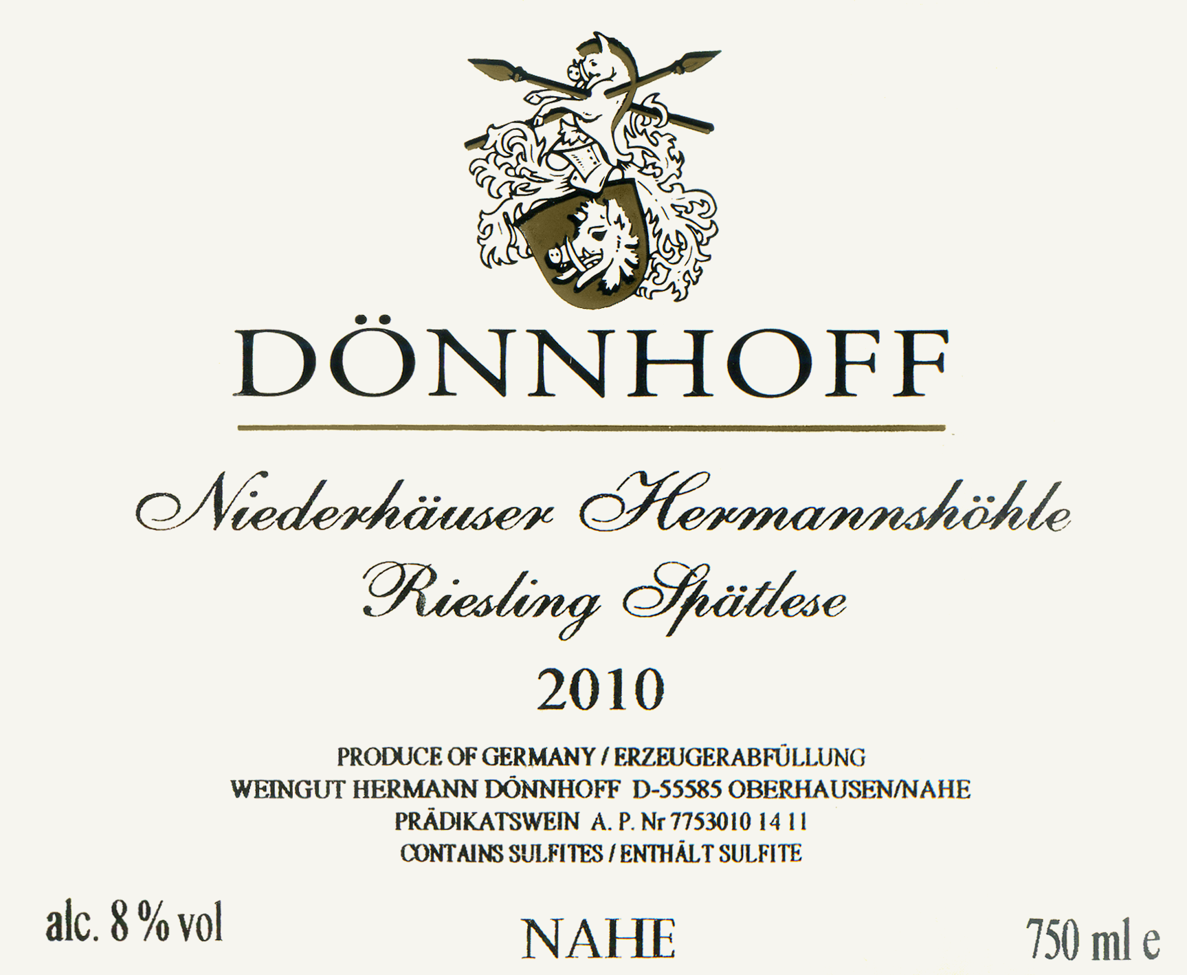 2010 Donnhoff Spatlese Niederhauser Hermannshohle Riesling | Wine Library