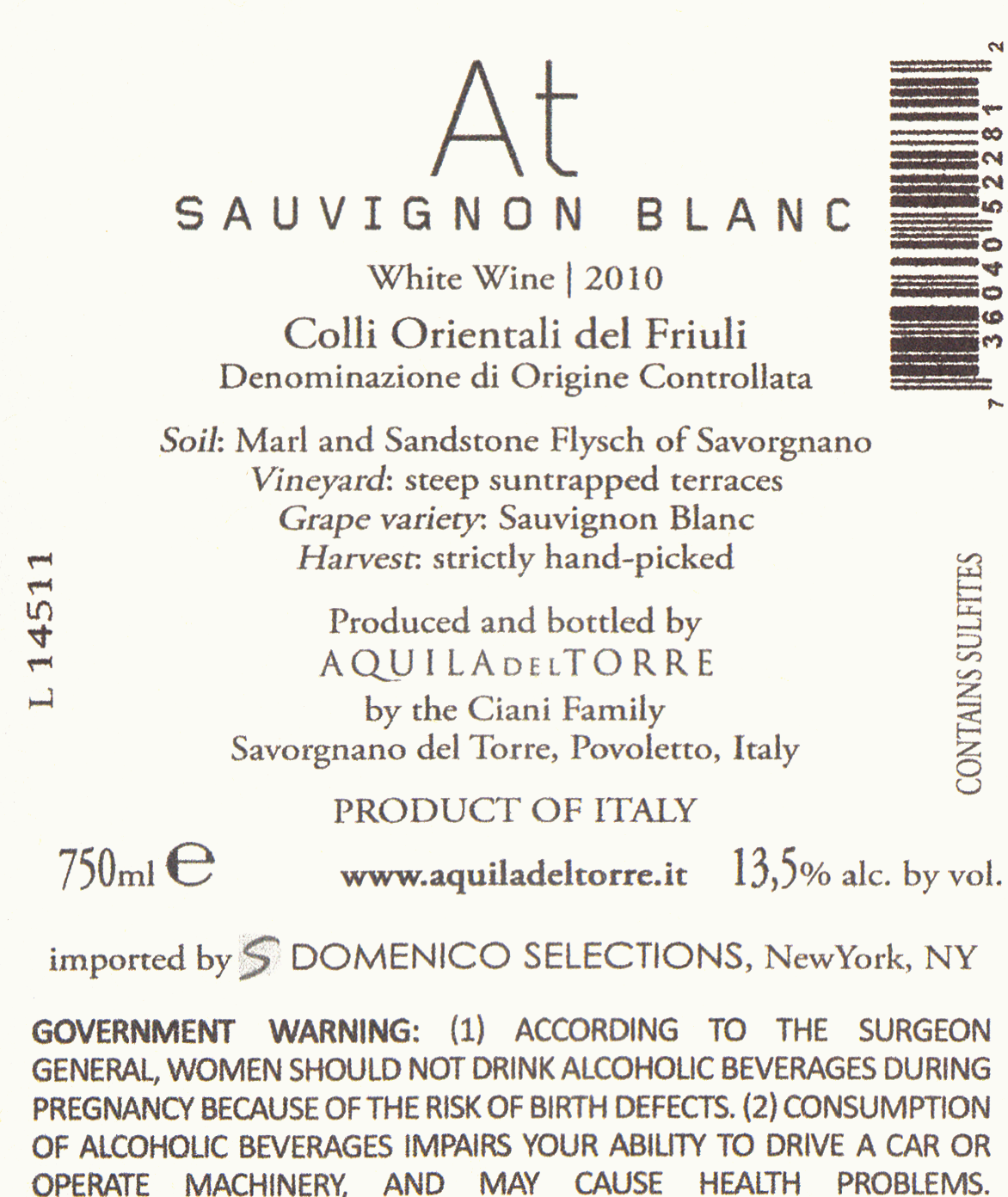 2010 Aquila Del Torre Sauvignon Blanc | Wine Library