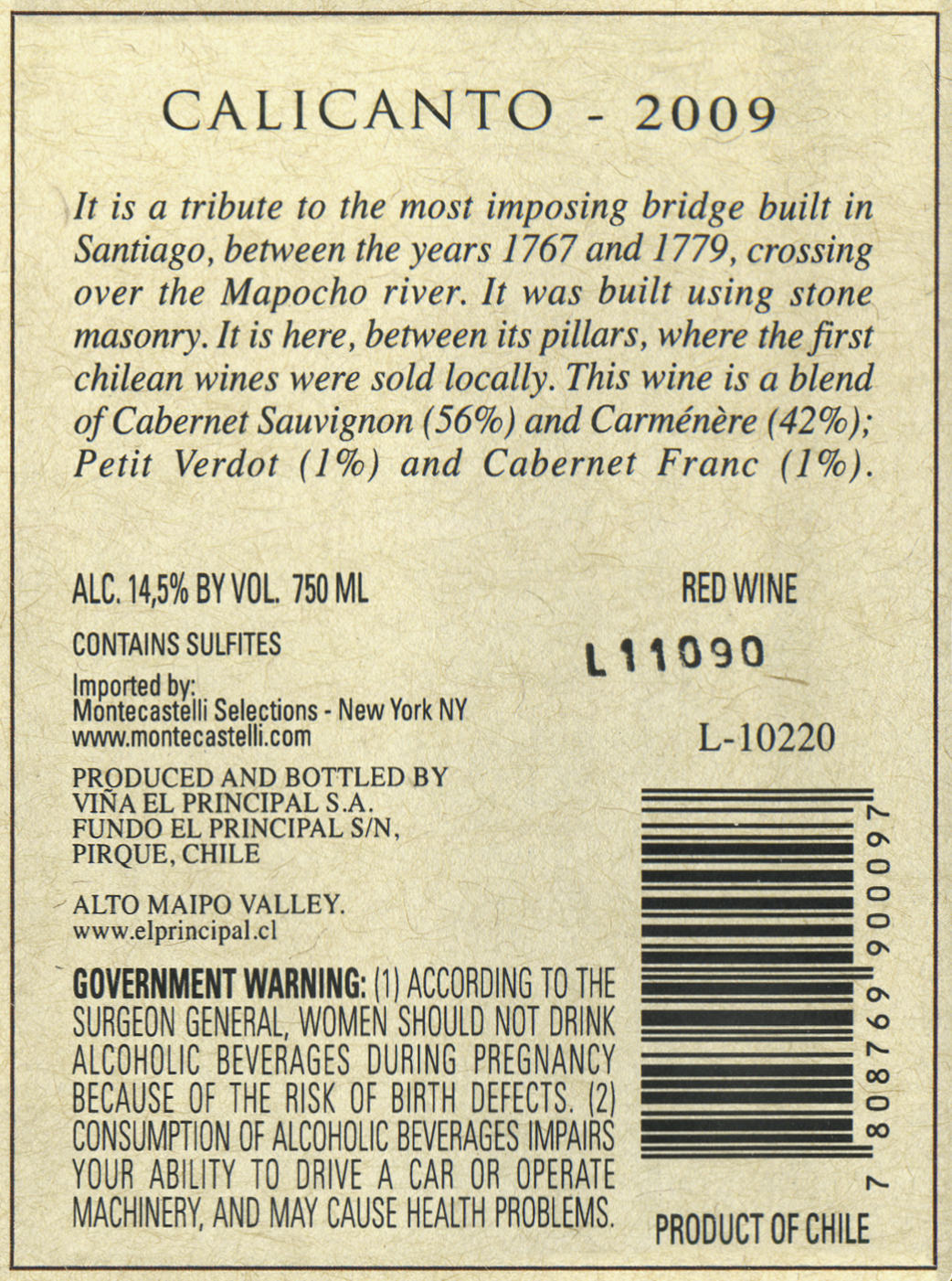 2009 El Principal Calicanto | Wine Library