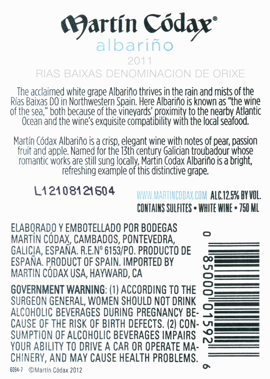 2011 Martin Codax Albarino | Wine Library