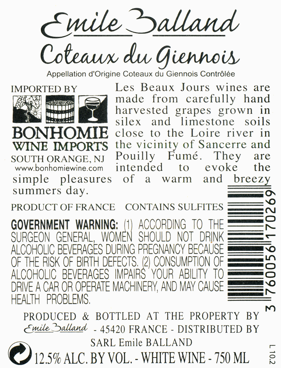 2010 Emilie Balland Les Beaux Jours Coteaux Du Giennois | Wine Library